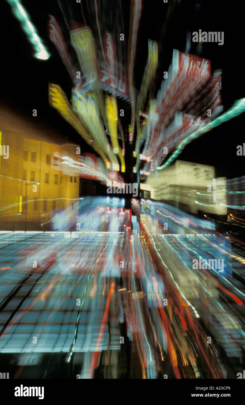 Japan Tokyo Asakusa at night Bright Lights deliberate zooming blur ...