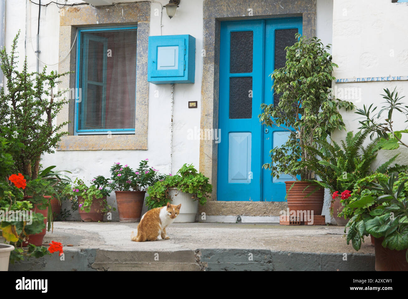 Historical and modern colorful doors on the island of Patmos Greece ...