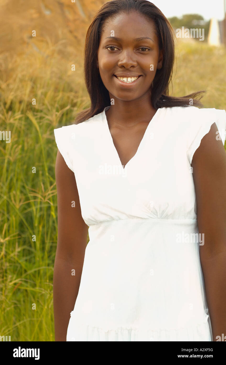 African woman smiling outdoors Stock Photo - Alamy