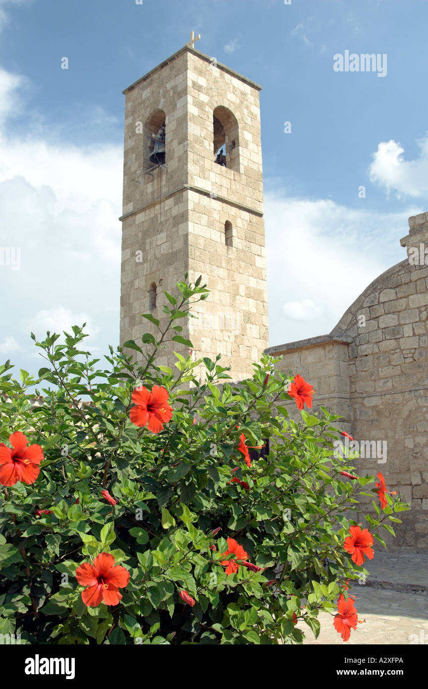 The historic St Barnabas Church bell tower and courtyard in Famagusta ...