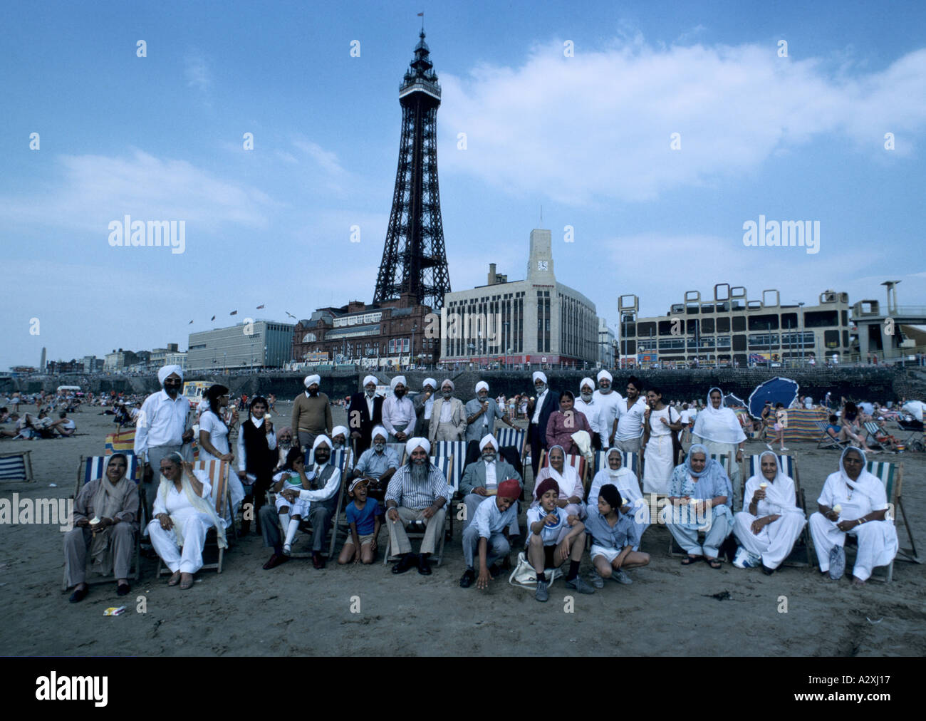 asian community at blackpool beach 1984 Stock Photo - Alamy