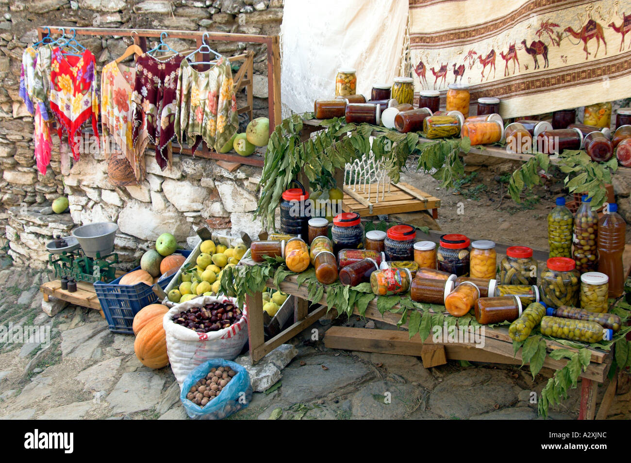 Crafts and other locally produced goods are offered for sale on the ...