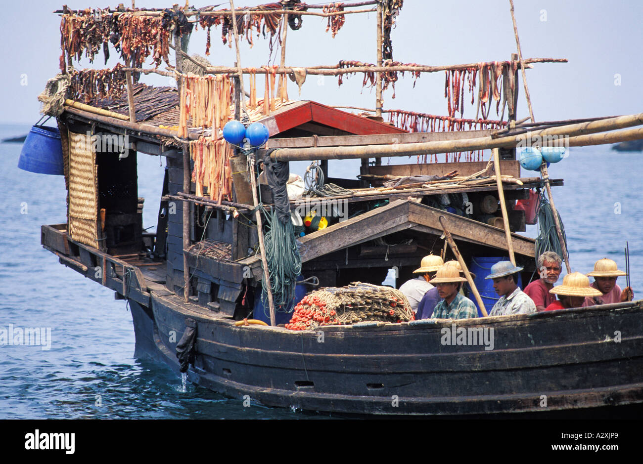 Myanmar , Burma Moken Tribe sea gypsies kabong fishing boat with ...