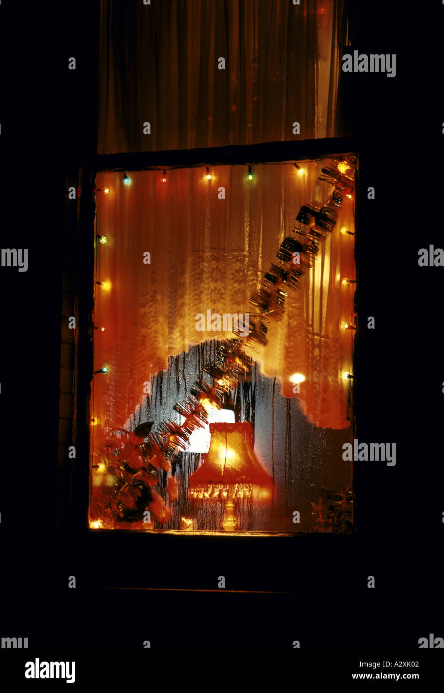 christmas decorations in window blackpool Stock Photo - Alamy