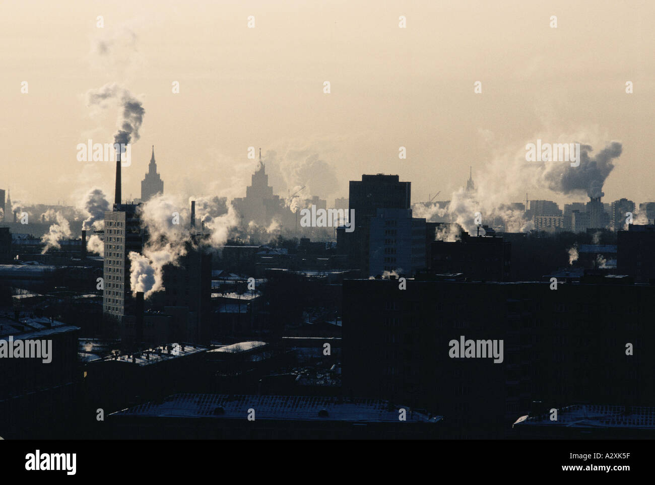 moscow housing with smoke rising from factories Stock Photo - Alamy