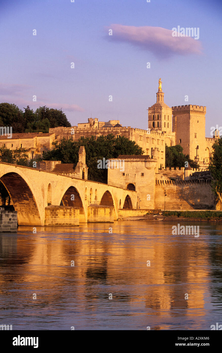 FRANCE Old bridge and walled city Rhone River Avigion France Stock ...