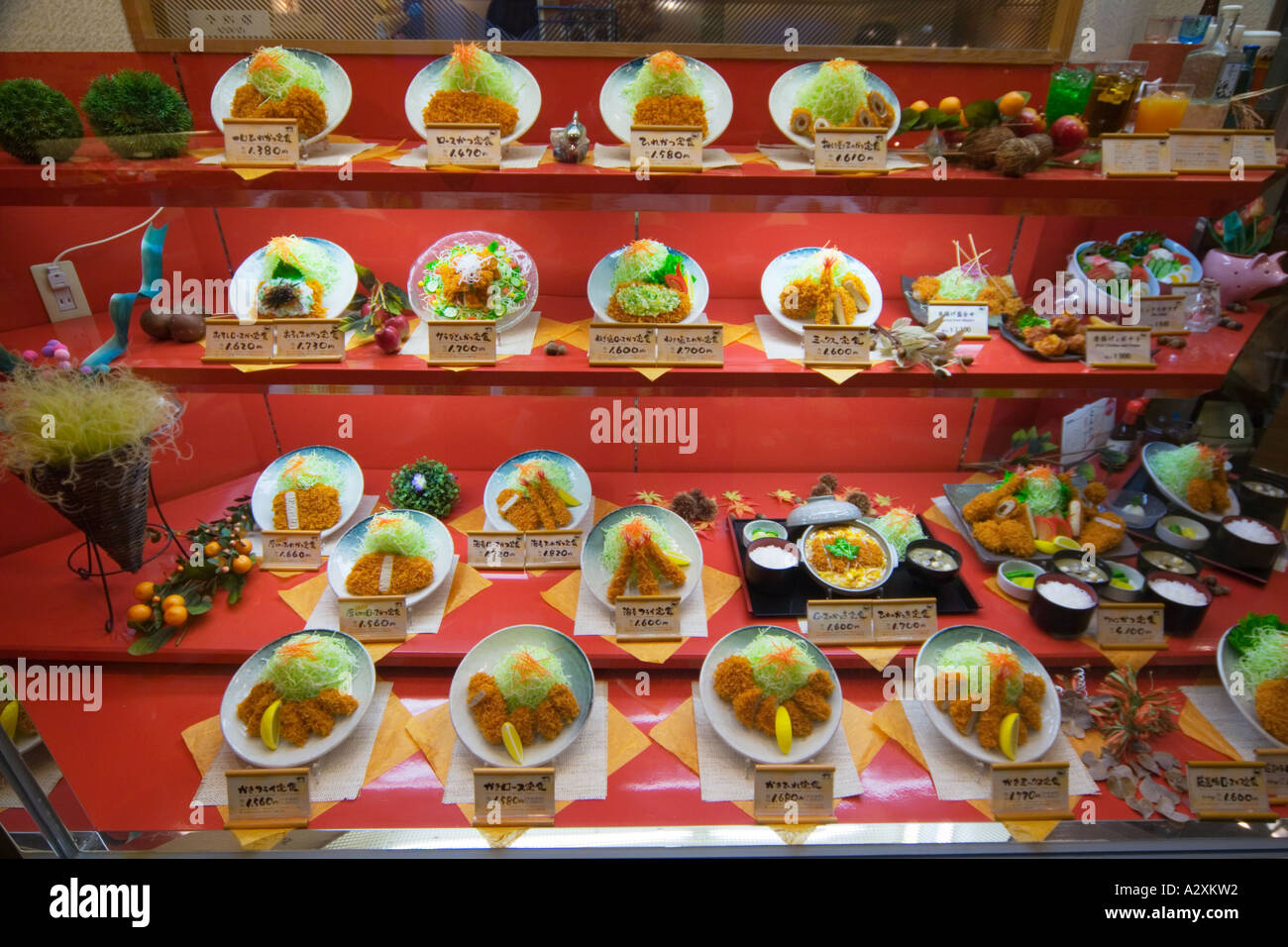 Tokyo Japan Resaurant window display showing plastic food very ...
