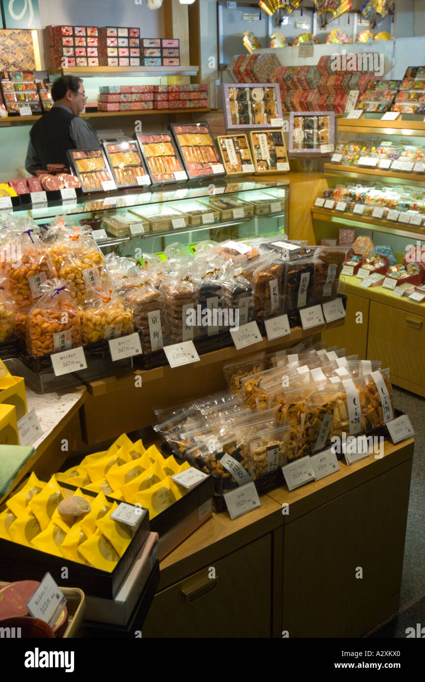 Tokyo Japan Shop window display showing rice cracker selection on sale ...