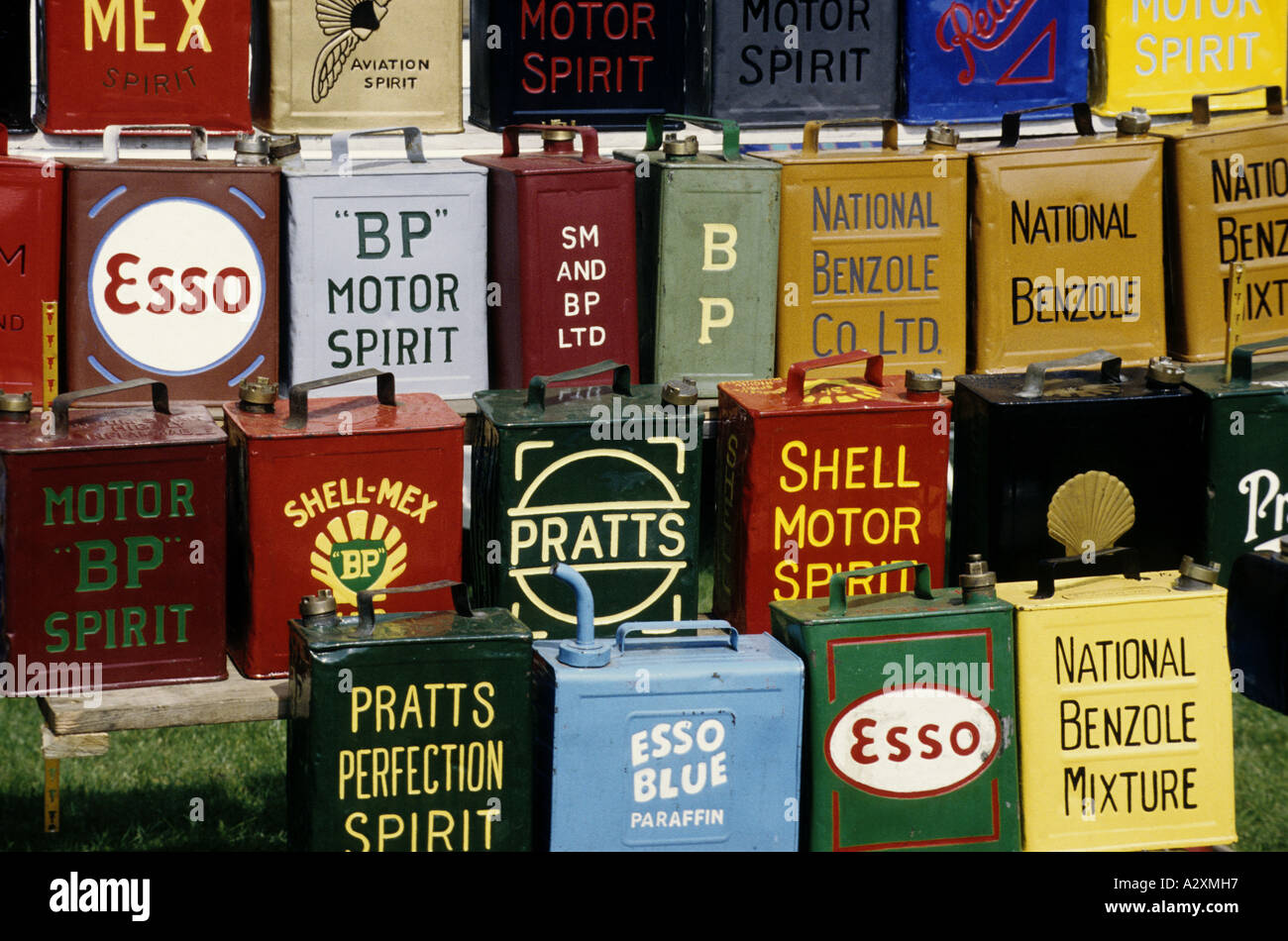 Rows of fuel cans on display Stock Photo - Alamy