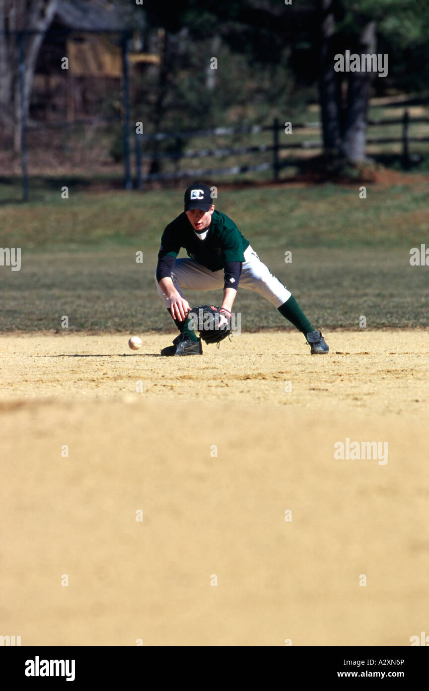High School Baseball Player Fielding A Ball, Pennsylvania, USA Stock ...