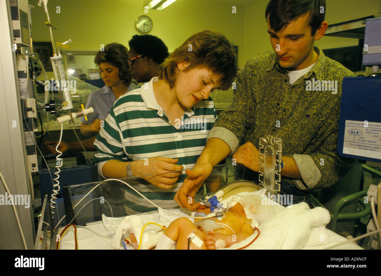 whipps cross hospital mother and father with premature baby 1988 Stock ...