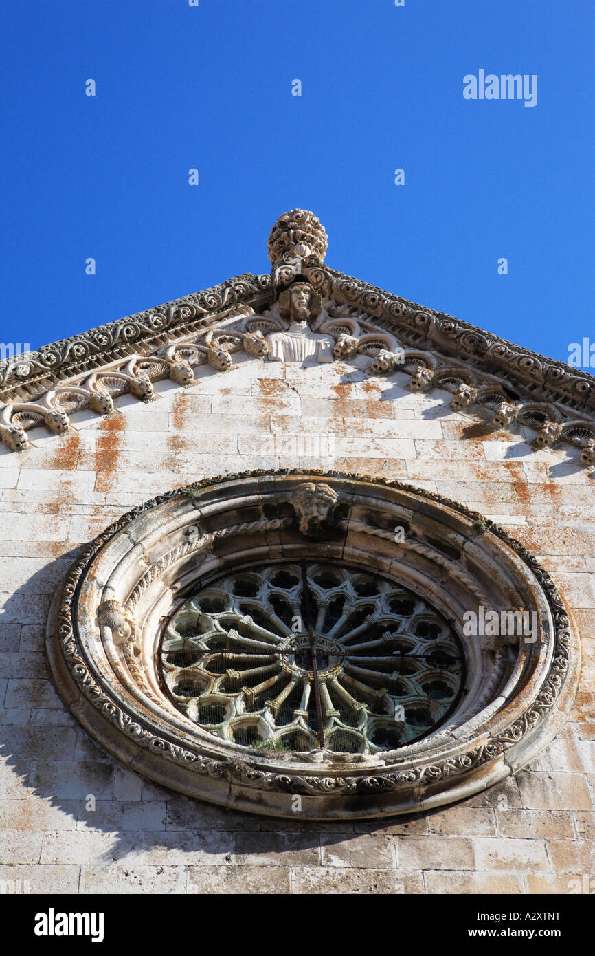 A gothic circular window in St Mark's Cathedral in Korcula Old Town ...