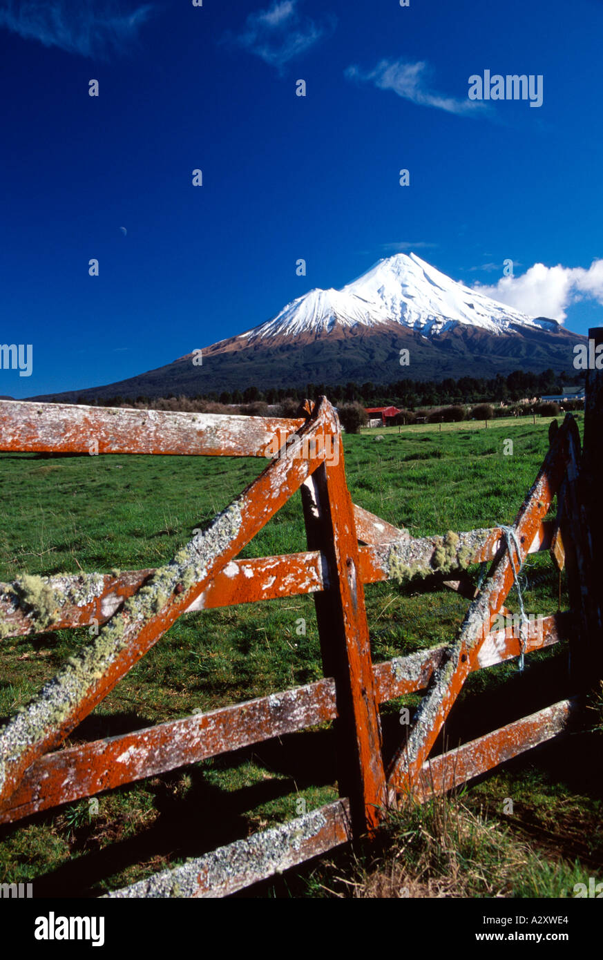 Mt Taranaki Egmont farm gate Taranaki North Island New Zealand Stock ...