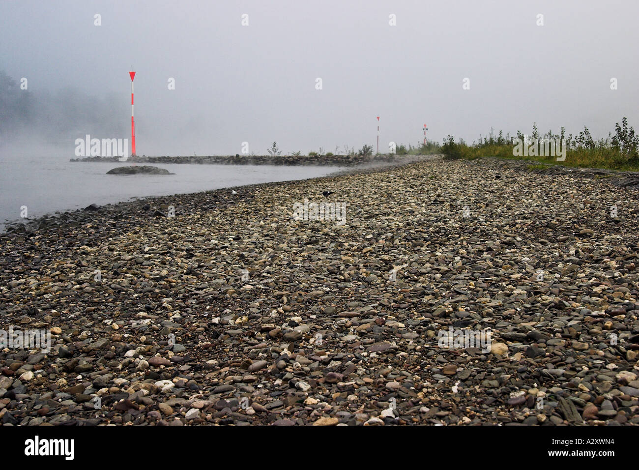River landscape with natural dike during early autumn in Bad Honnef ...
