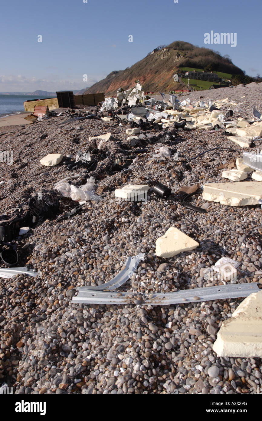 Branscombe Beach Devon wrecked shipping containers pollute the beach ...