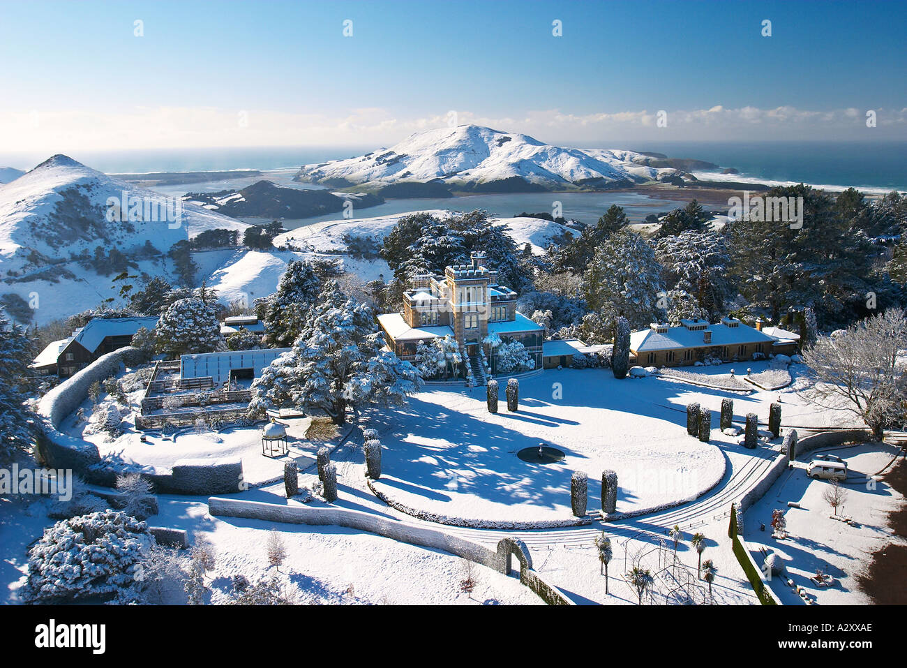 Larnach Castle and snow Otago Peninsula Dunedin South Island New ...