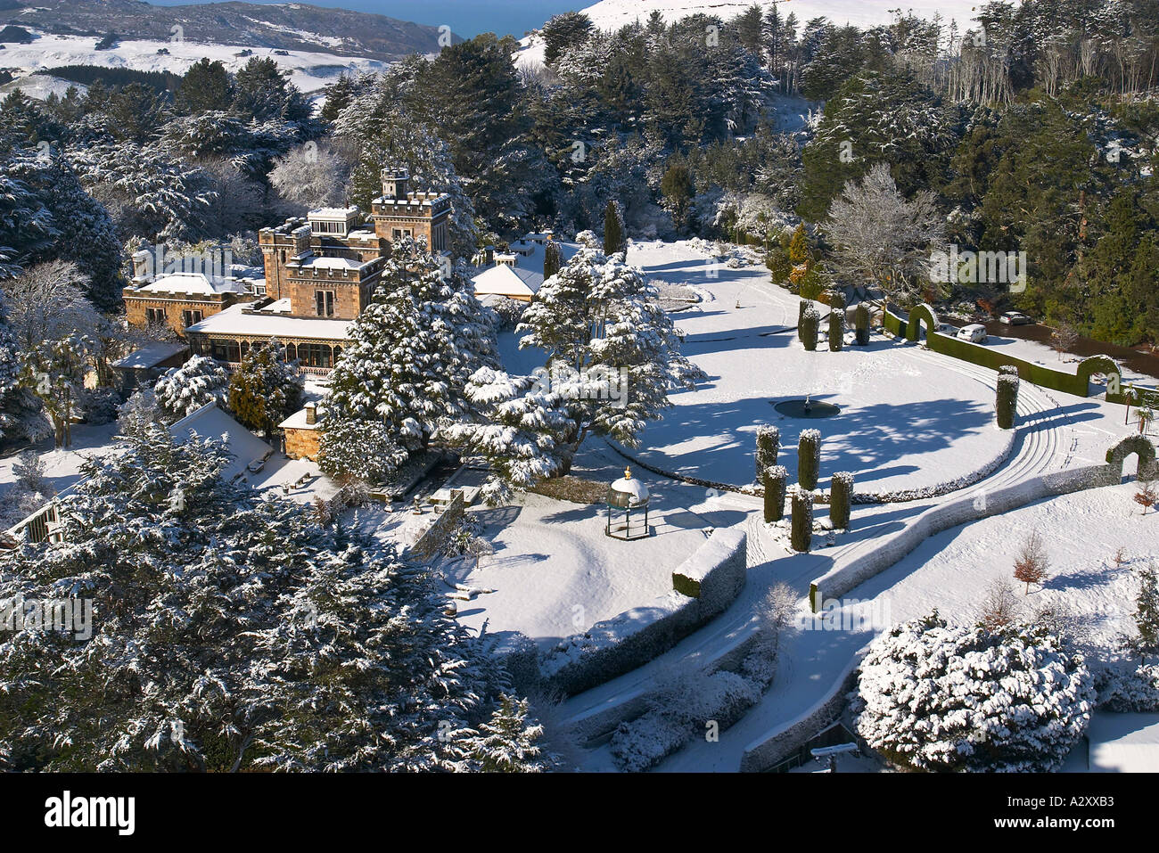 Larnach Castle and snow Otago Peninsula Dunedin South Island New ...