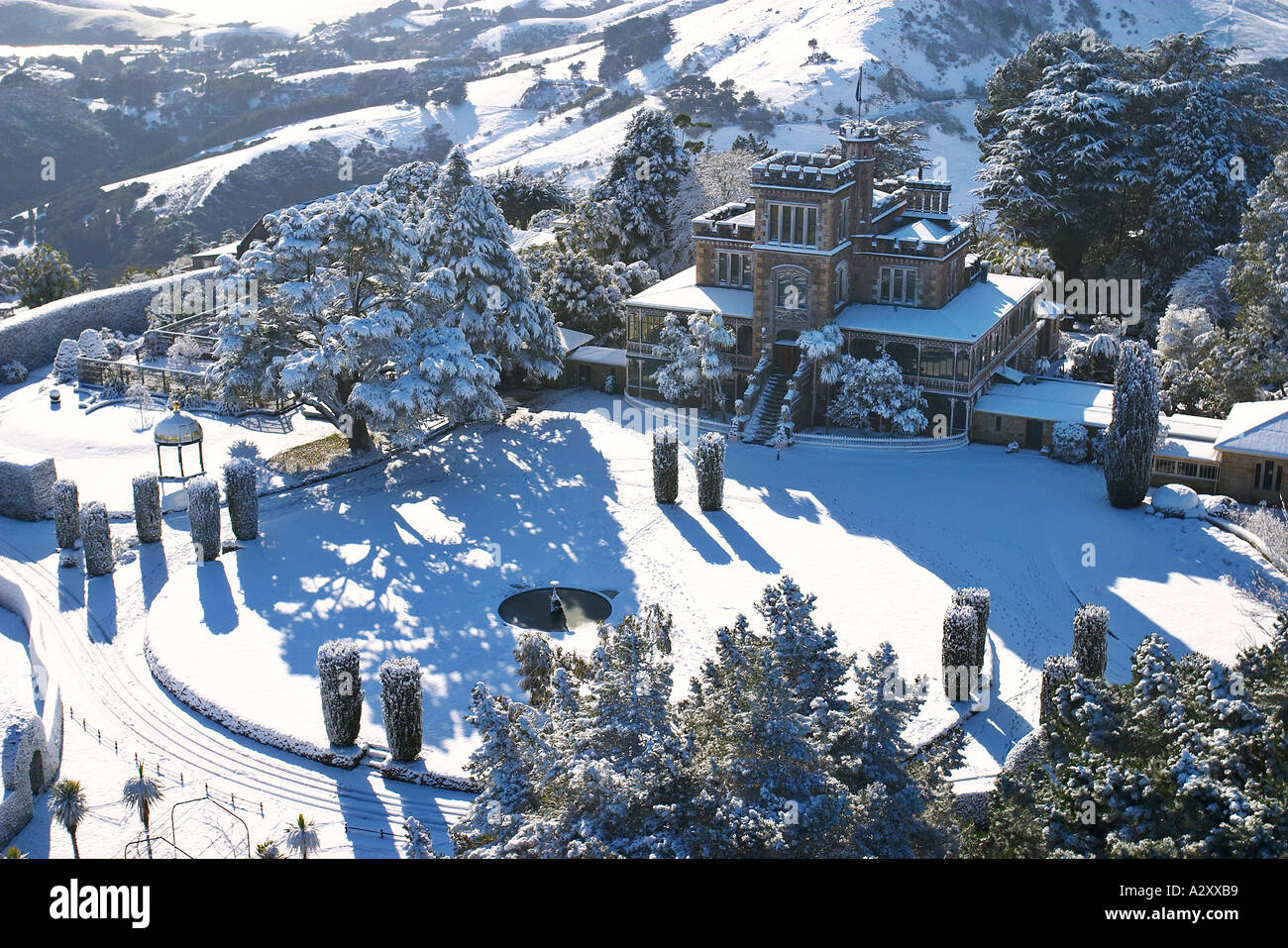 Larnach Castle and snow Otago Peninsula Dunedin South Island New ...