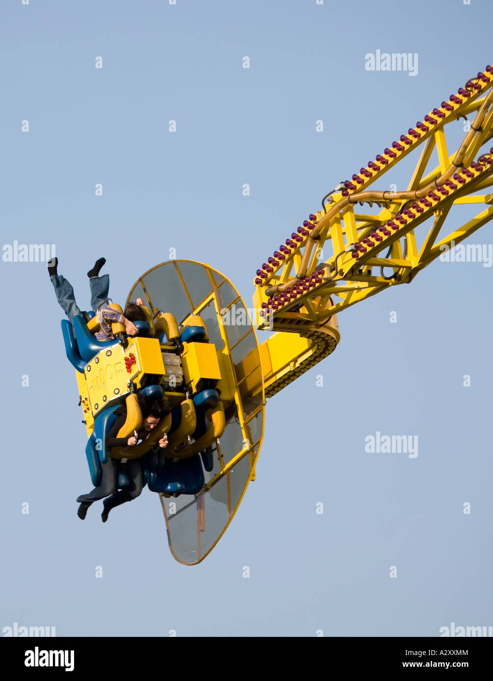 People upside down in amusement park fairground ride Seattle Center ...