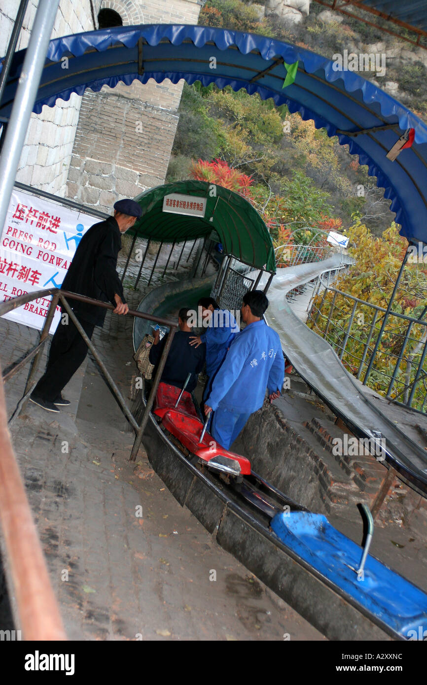 A slide down the Great Wall of China at Shuiguan near Beijing Stock ...