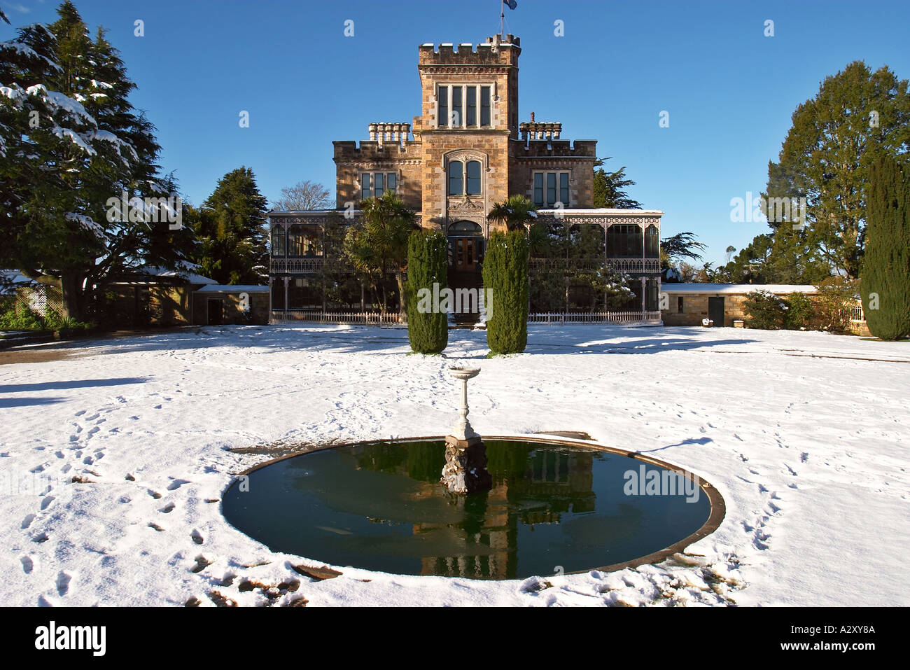 Larnach Castle and snow Otago Peninsula Dunedin South Island New ...