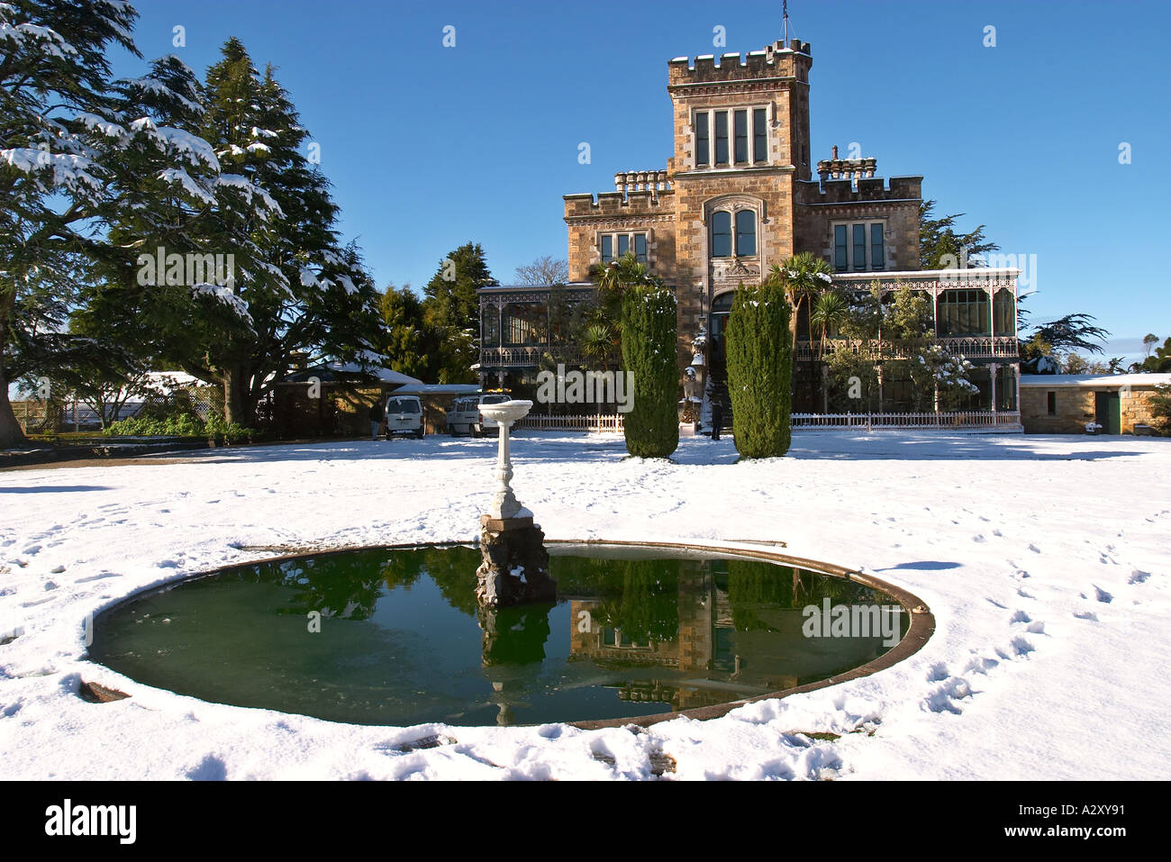 Larnach Castle and snow Otago Peninsula Dunedin South Island New ...