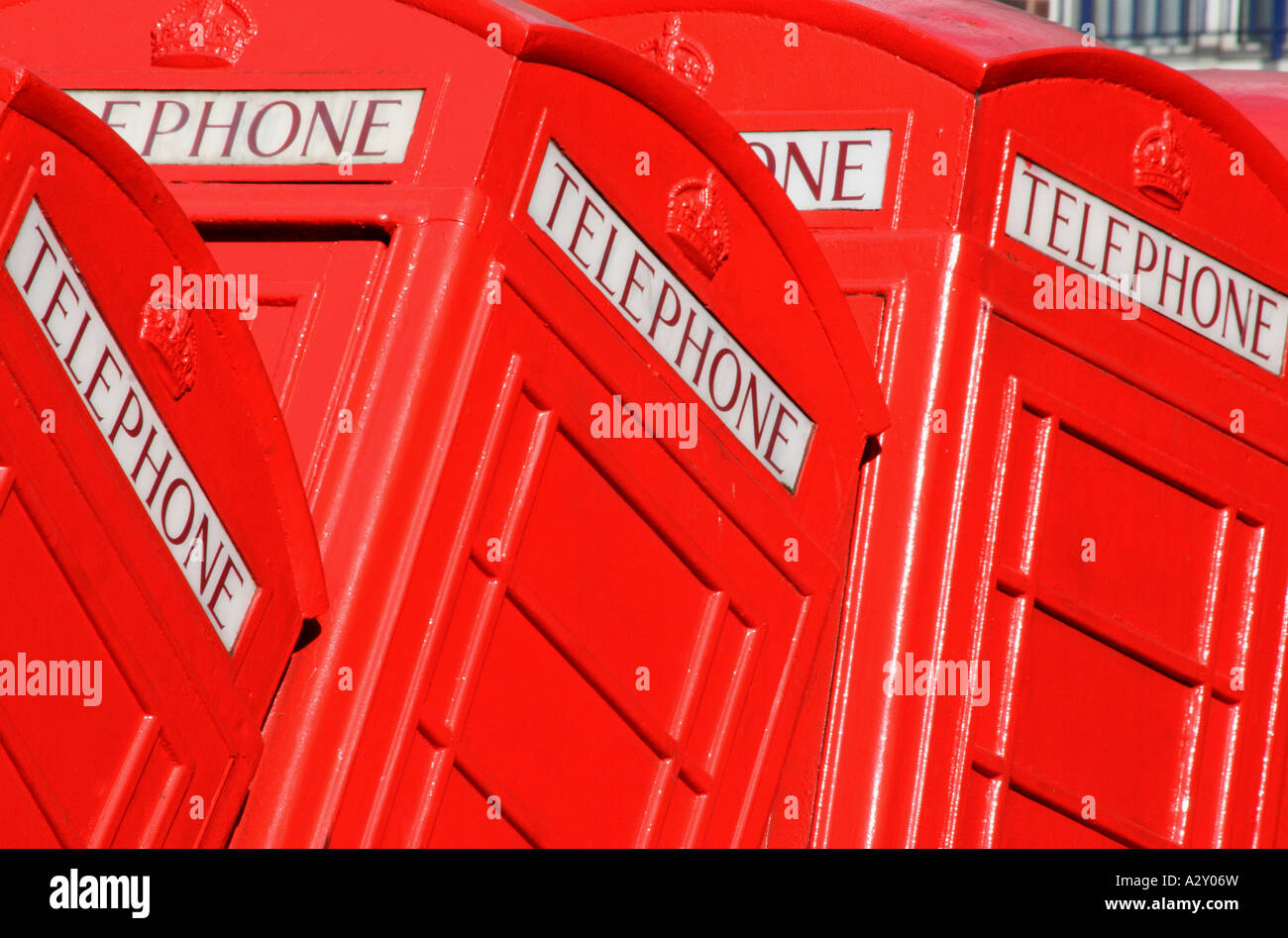 Artistic display of a line of telephone boxes in Kingston-on-Thames in ...