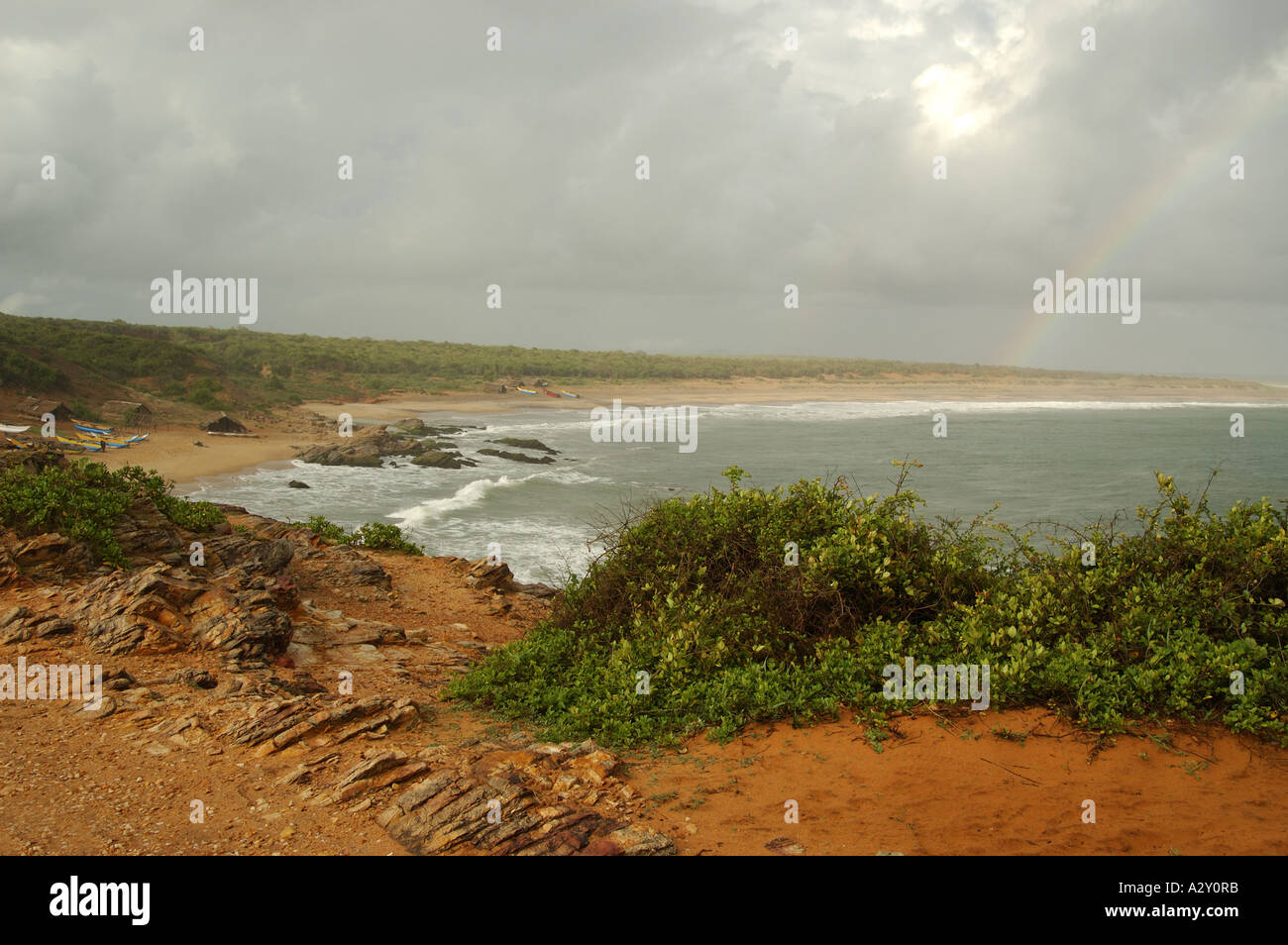 Rainbow over the beach at Bundala National Park, Sri Lanka Stock Photo ...
