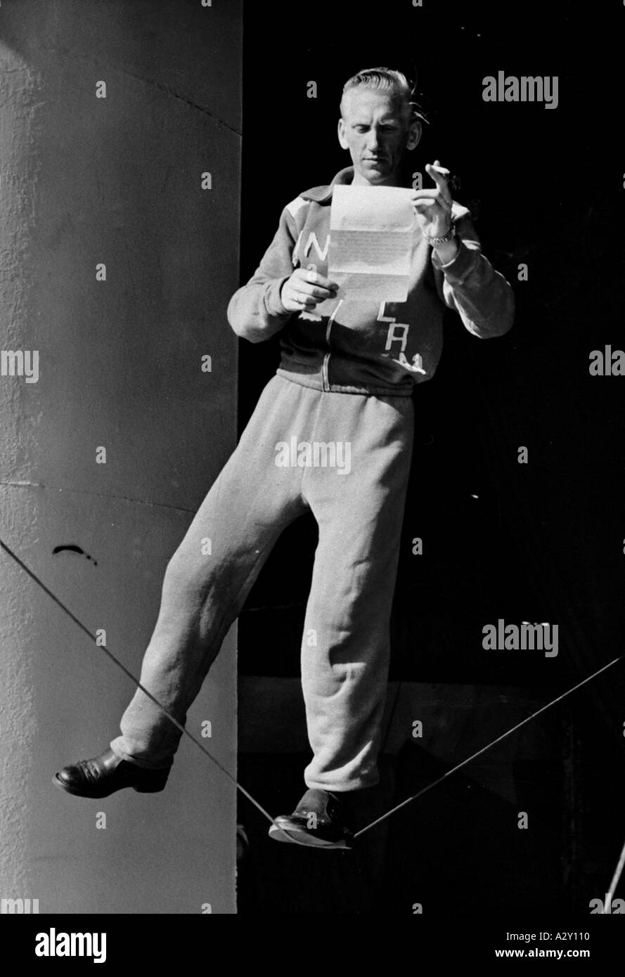 Allan Lundberg from Sweden held the world record on the tightrope at 31 ...