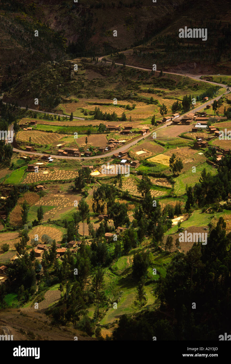 Vertical landscape detail showing fields in the Sacred Valley, Peru ...