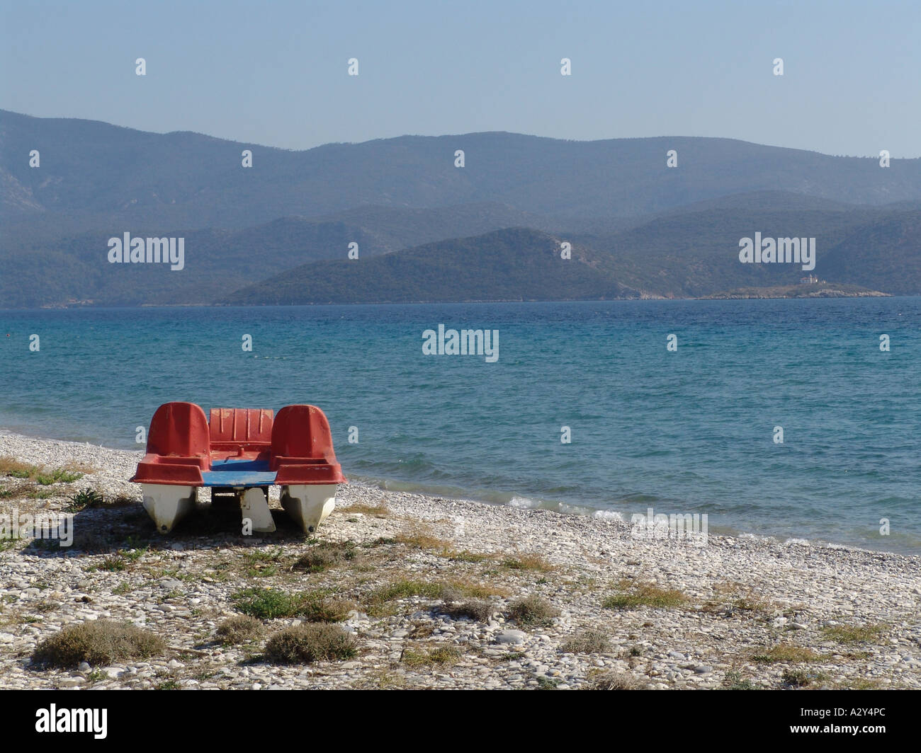 Pedalo on beach, outside Pythagoria, Samos, Greece, October 2005 Stock ...