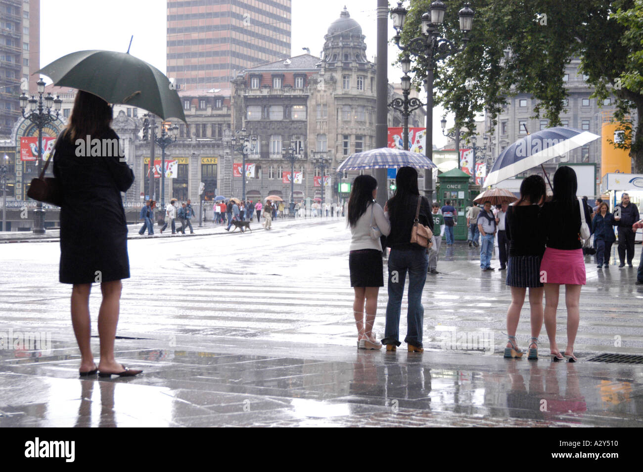 People with umbrellas in the rain Bilbao, Vizcaya, Basque Country Spain ...