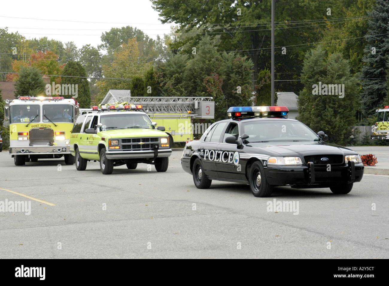 Local fire fighters and policemen attend funeral of fire chief Stock ...