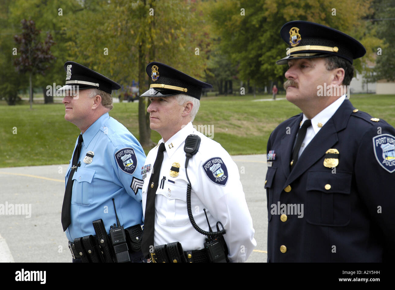 Local fire fighters and policemen attend funeral of fire chief Stock ...