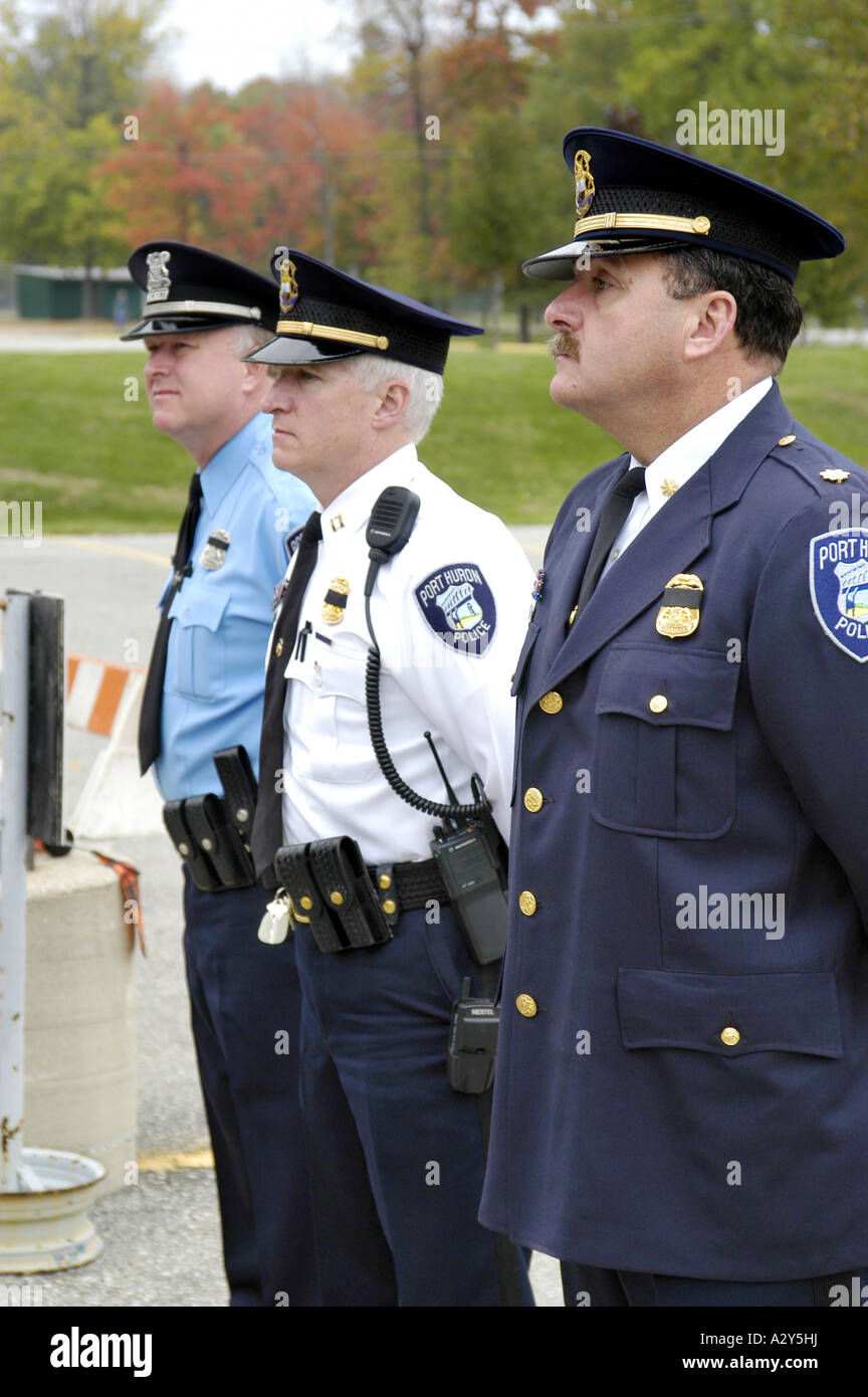 Local fire fighters and policemen attend funeral of fire chief Stock ...