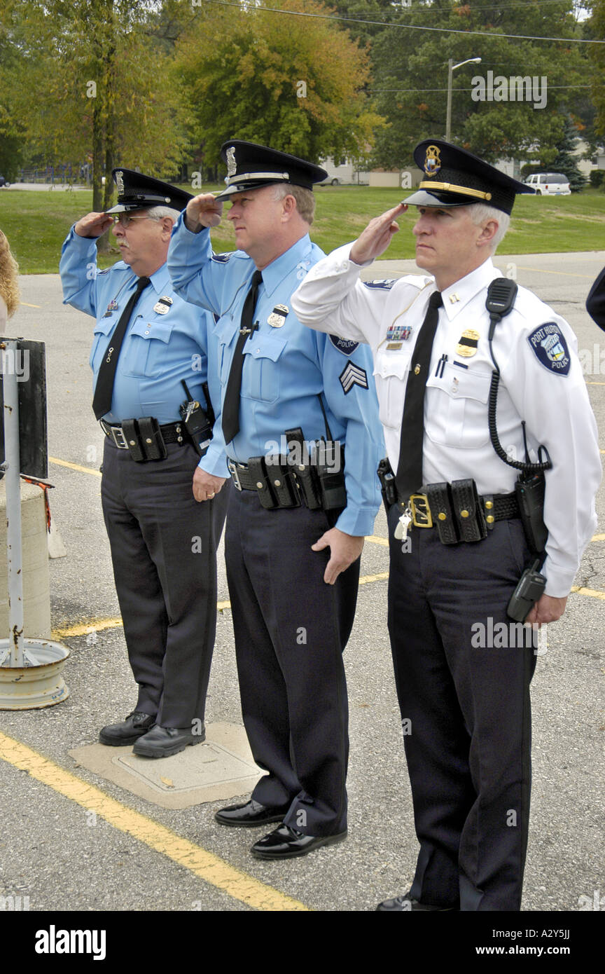 Local fire fighters and policemen attend funeral of fire chief Stock ...