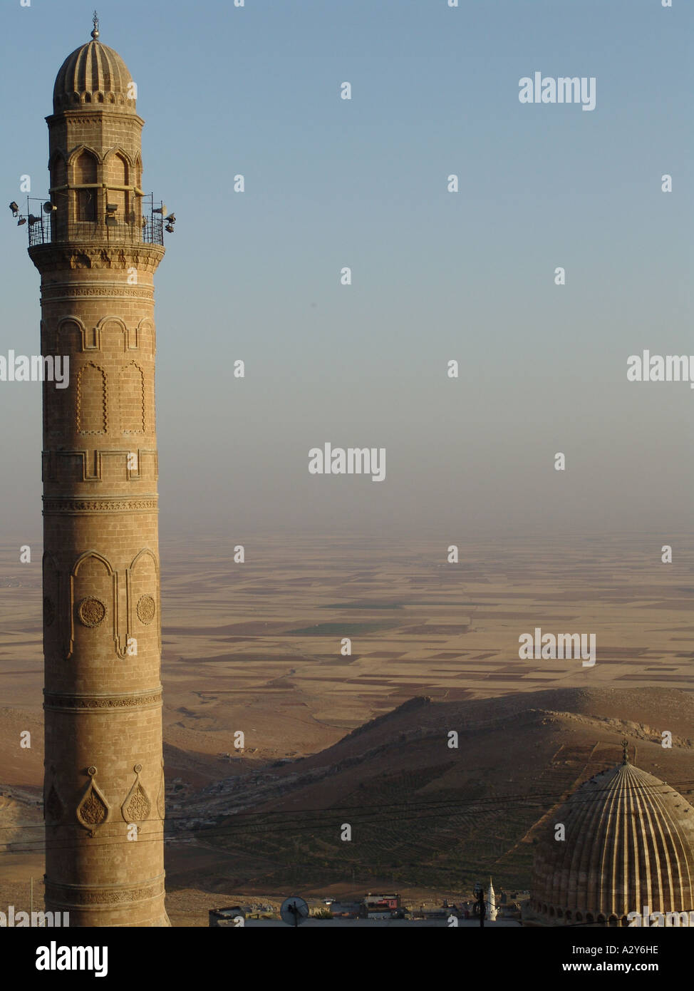Monument against cityscape, Sultan Isa Mesedesi, Mardin, Turkey August ...