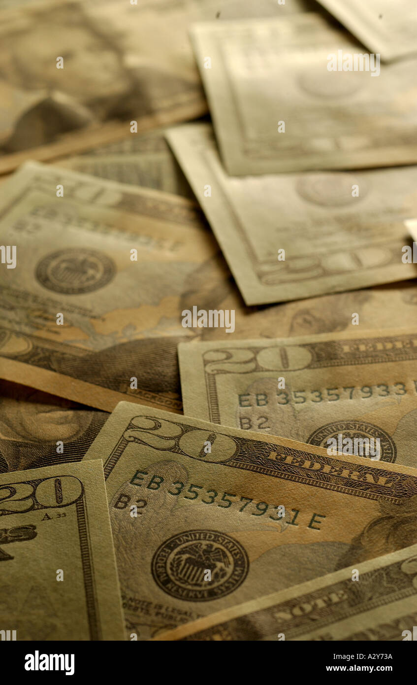 Color image of an array of twenty 20 US dollar notes Stock Photo - Alamy