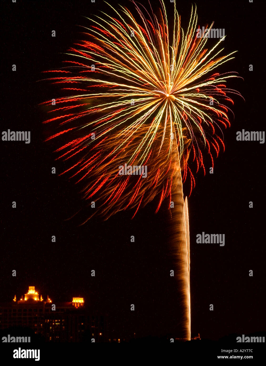 Photograph of fireworks exploding through the night sky Stock Photo - Alamy