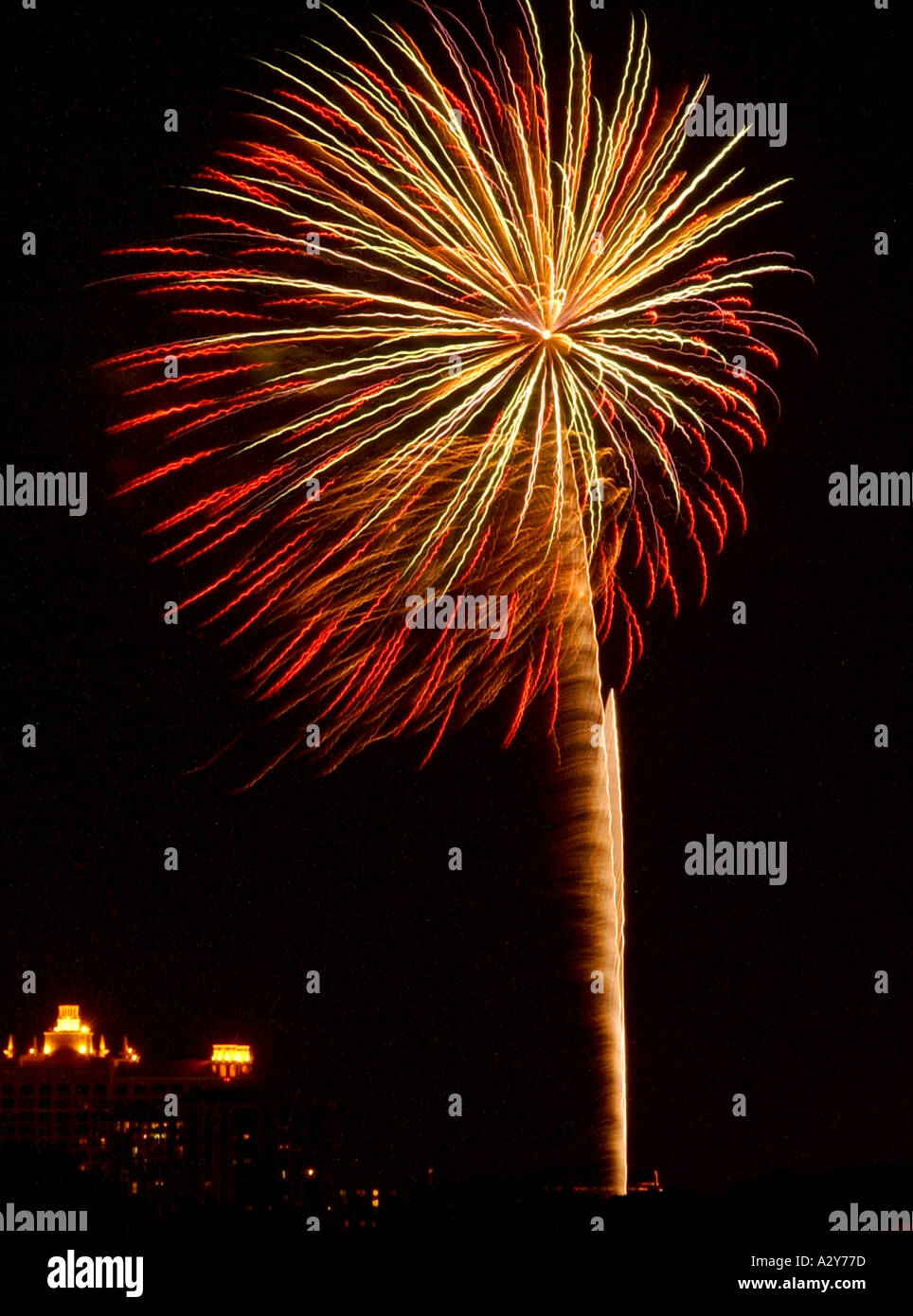Photograph of fireworks exploding through the night sky Stock Photo - Alamy