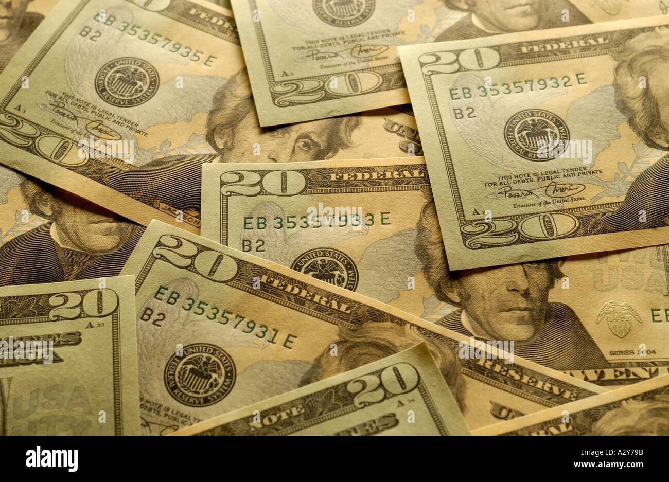 Color image of an array of twenty 20 US dollar notes Stock Photo - Alamy