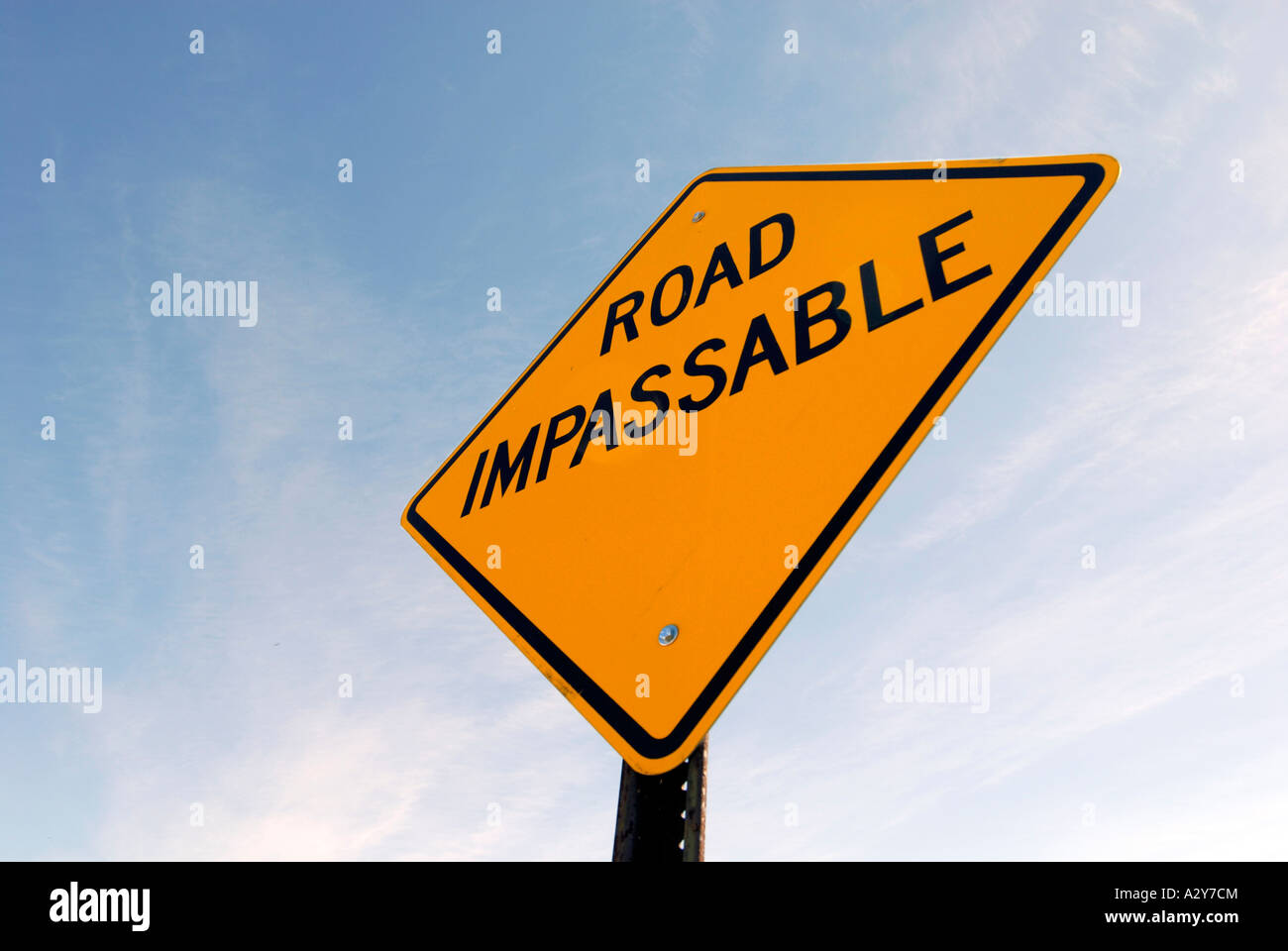 Road Impassable sign warning motorists not to travel this road Stock ...