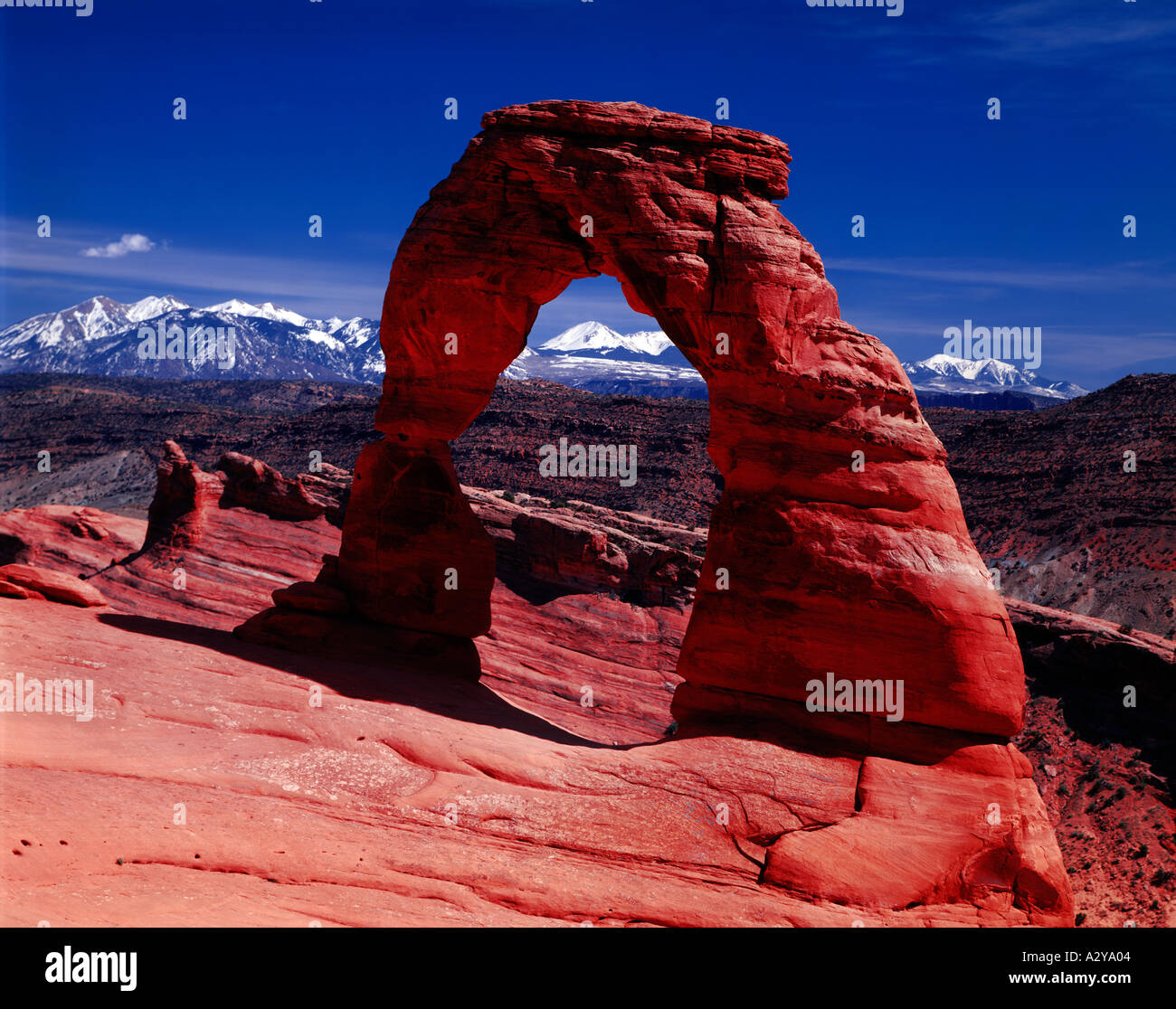Arches National Park in Utah showing the red rocks of Delicate Arch ...