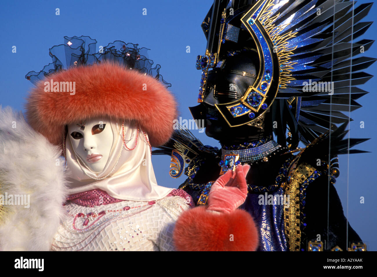 Extravagant Costumes on a Pair of Carnevale Revelers, Venice, Italy ...