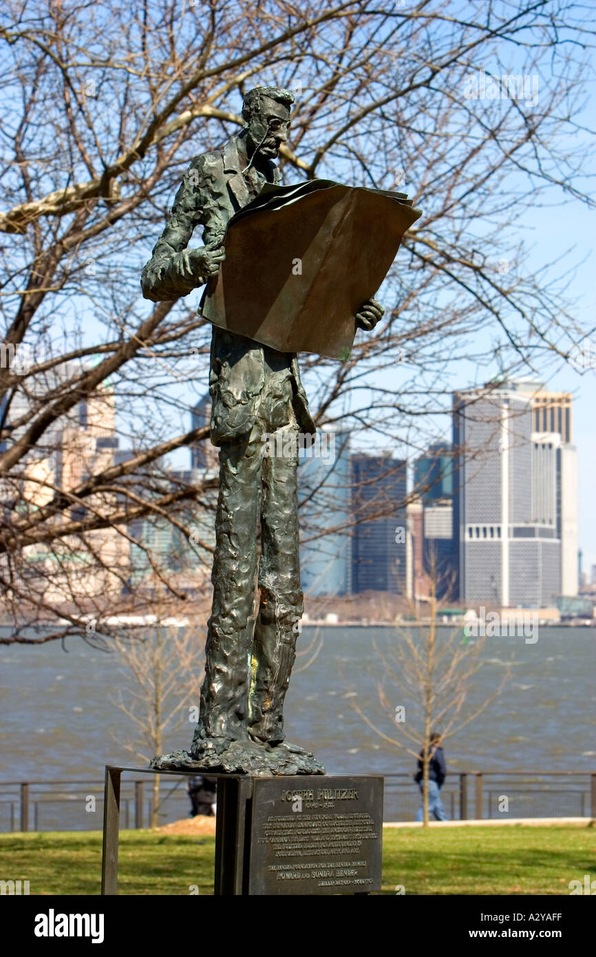 Statue of Joseph Pulitzer on New York Liberty Island USA Stock Photo ...