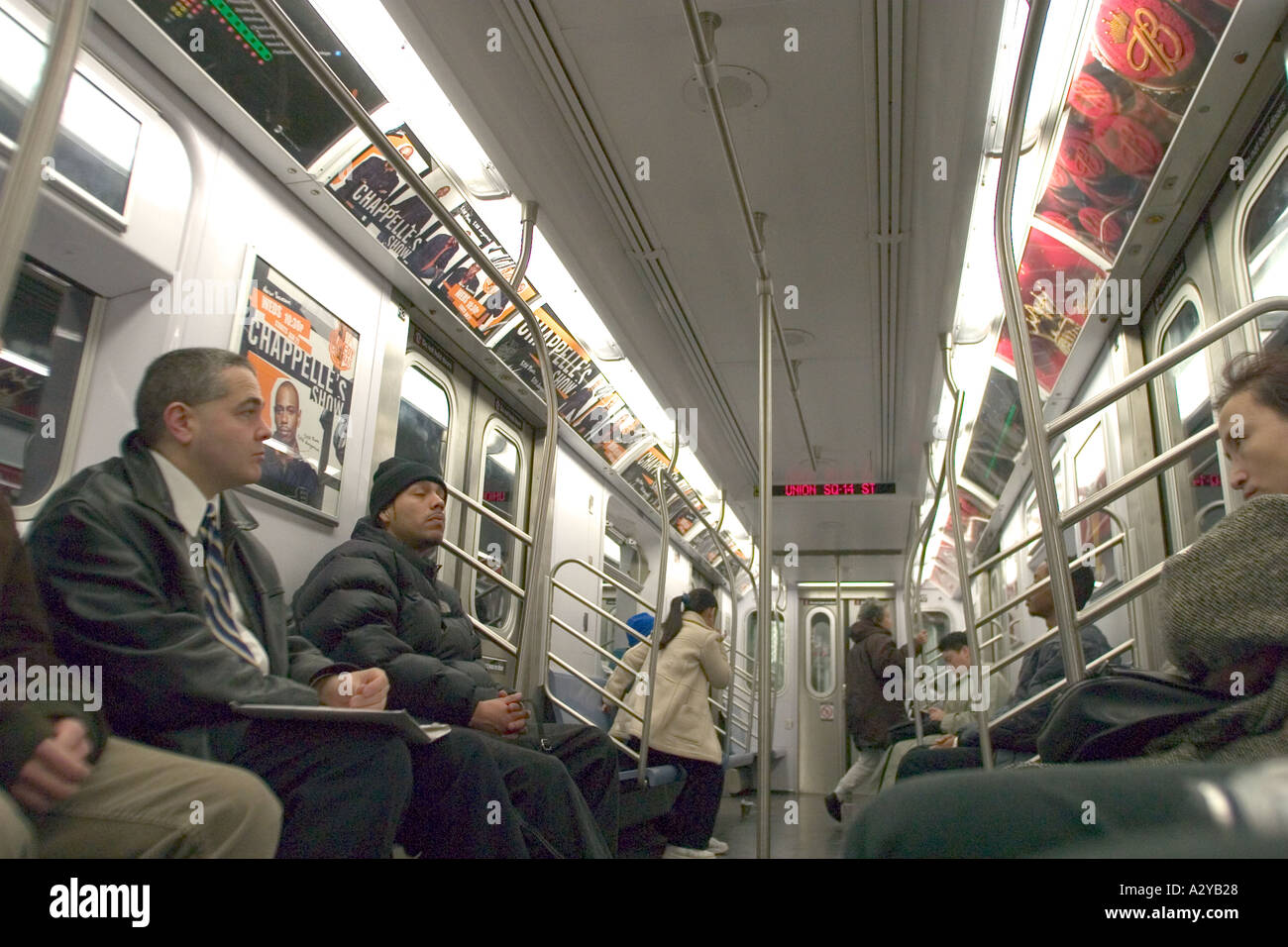 Inside a subway train in New York Stock Photo - Alamy