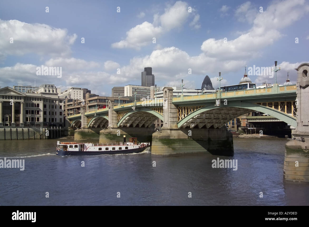 london river thames view from thameside path footpath southwark bridge ...