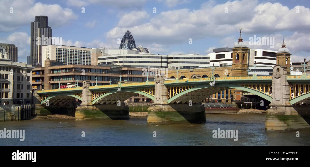 london river thames view from thameside path footpath southwark bridge ...