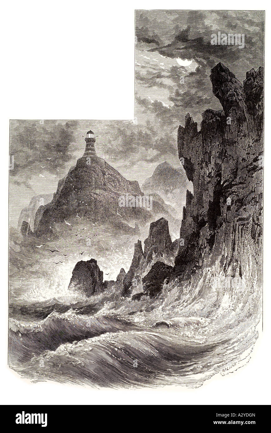 Lighthouse storm wave cliff Channel island coast cliff Jersey UK Great ...