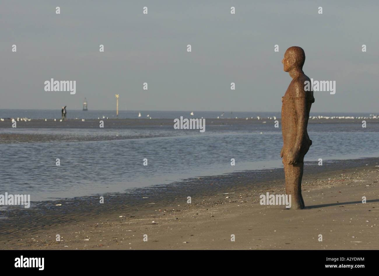 Anthony Gormley's Iron Men at Crosby, Lancashire Stock Photo - Alamy